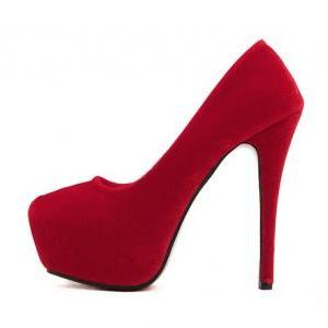 Red Round Toe Suede Stiletto Pumps on Luulla