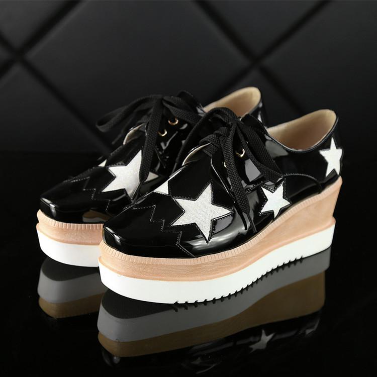 Women's Square Toe Lace Loop Colour Matching Platform Skate Shoes on Luulla