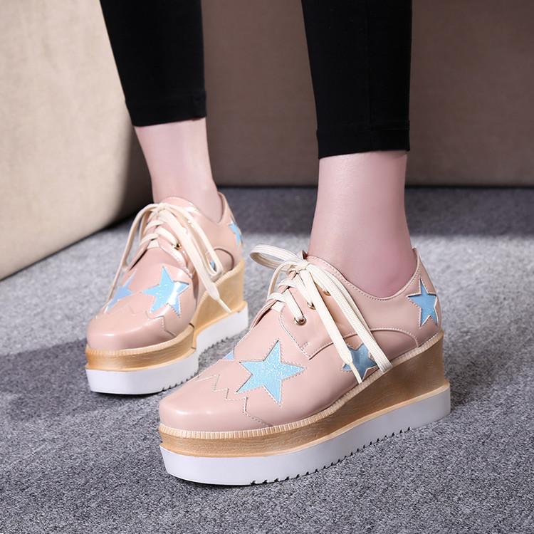 Women's Square Toe Lace Loop Colour Matching Platform Skate Shoes on Luulla