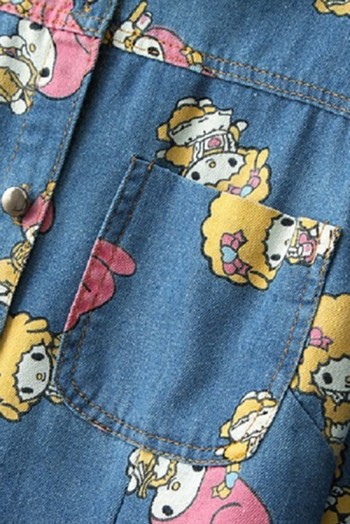 Cartoon Button-up Denim Shirt on Luulla