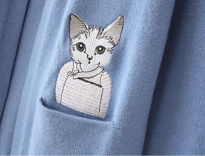 Two Cats Embroidery Cardigan Sweater on Luulla