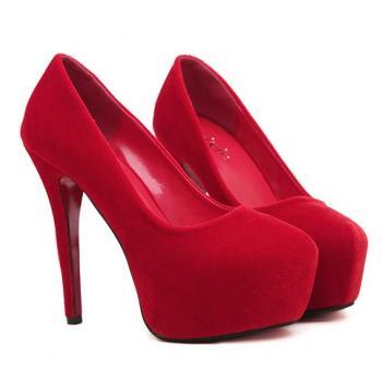 Red Round Toe Suede Stiletto Pumps on Luulla