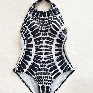 Women's One Piece Swimsuit Tummy Control Geometric Black Normal ...