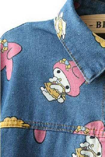 Cartoon Button-up Denim Shirt on Luulla