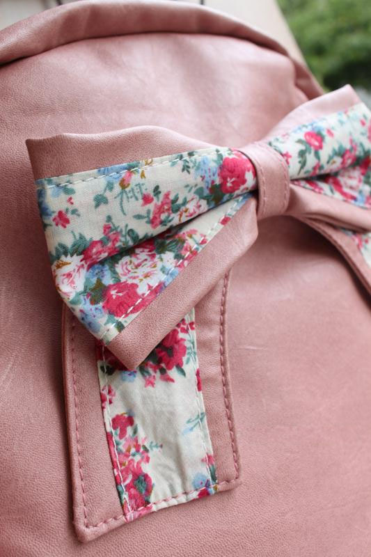 Cream Backpack With Red Floral Bow & Lace-pink on Luulla