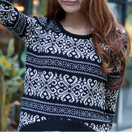 Loose Fitting Snowflake Knit Sweater - Blue on Luulla