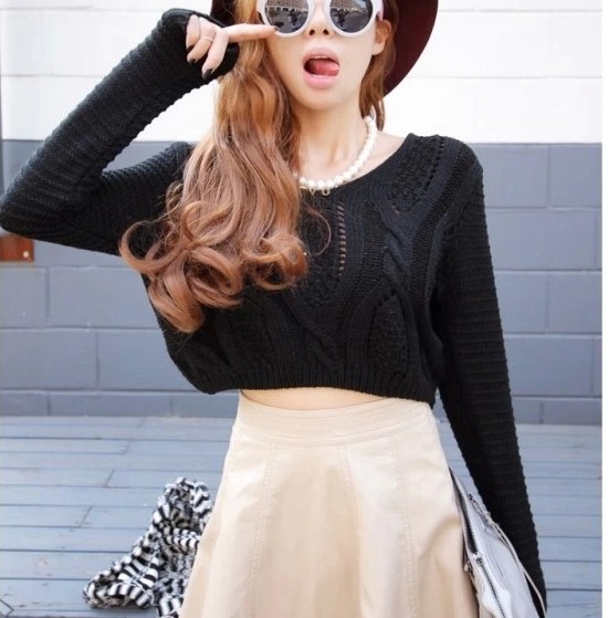 Retro Sexy Exposed Navel Pullover Sweater on Luulla