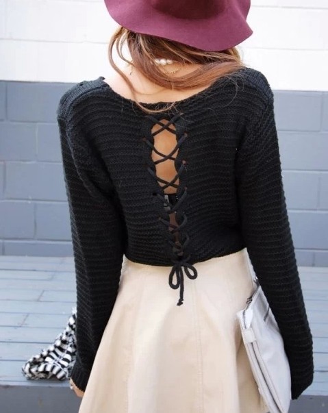 Retro Sexy Exposed Navel Pullover Sweater on Luulla