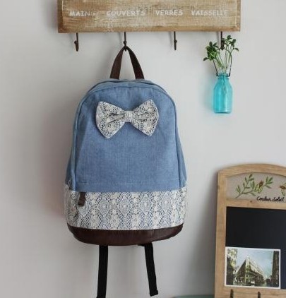 Denim Lace Backpack With Knot on Luulla