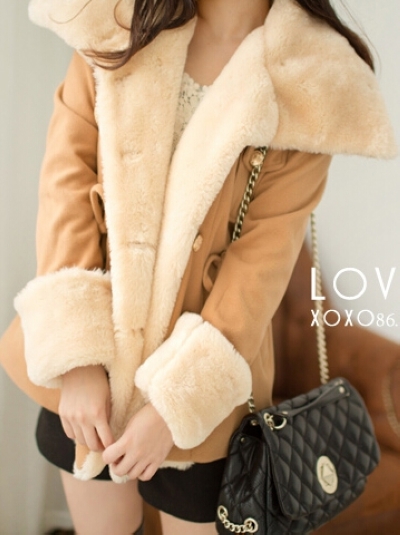 Light Tan Turn Down Collar Winter Coat on Luulla